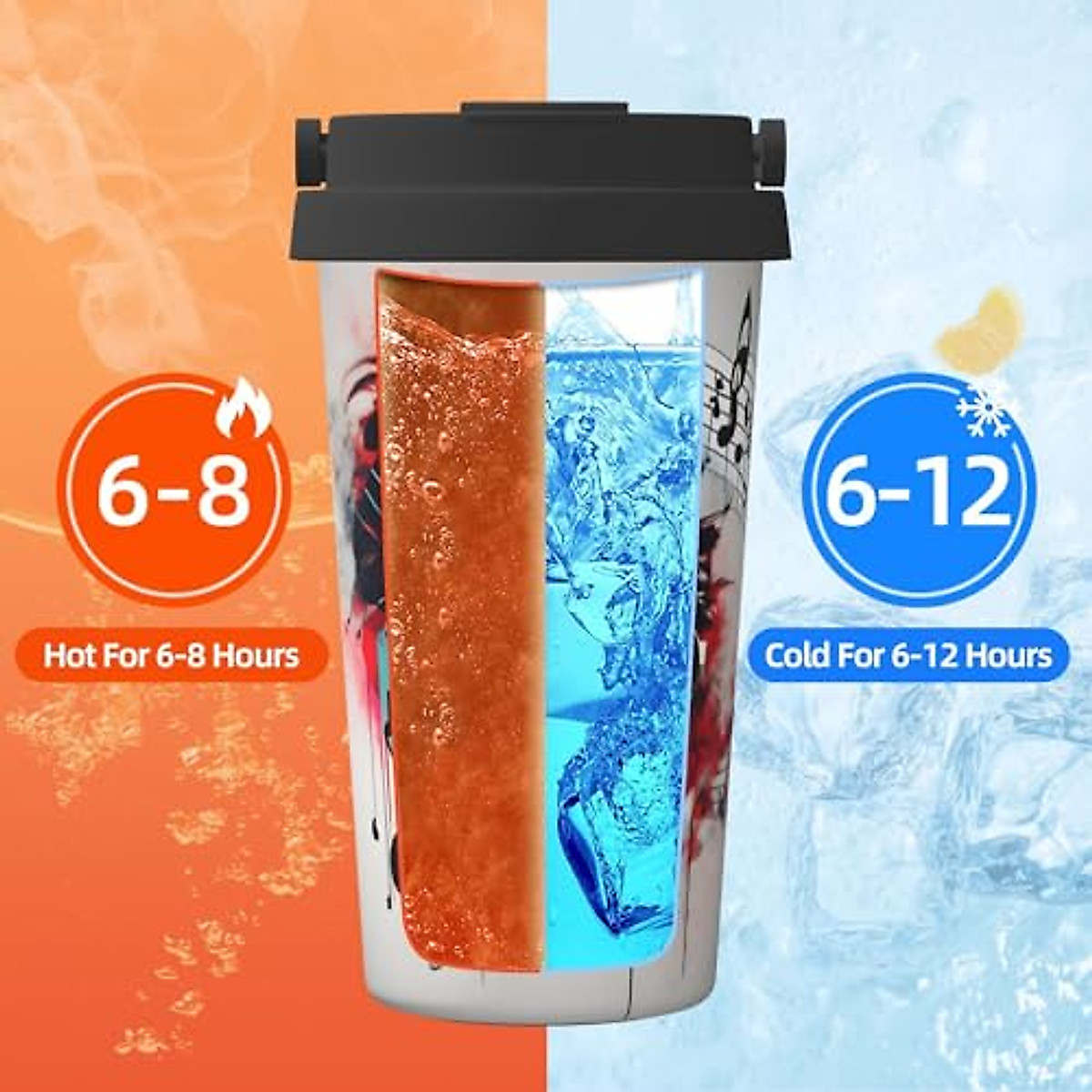 WANGXUEE Music Note Print 500ml Stainless Steel Travel Tumbler Double Wall Vacuum Insulated Coffee Mug