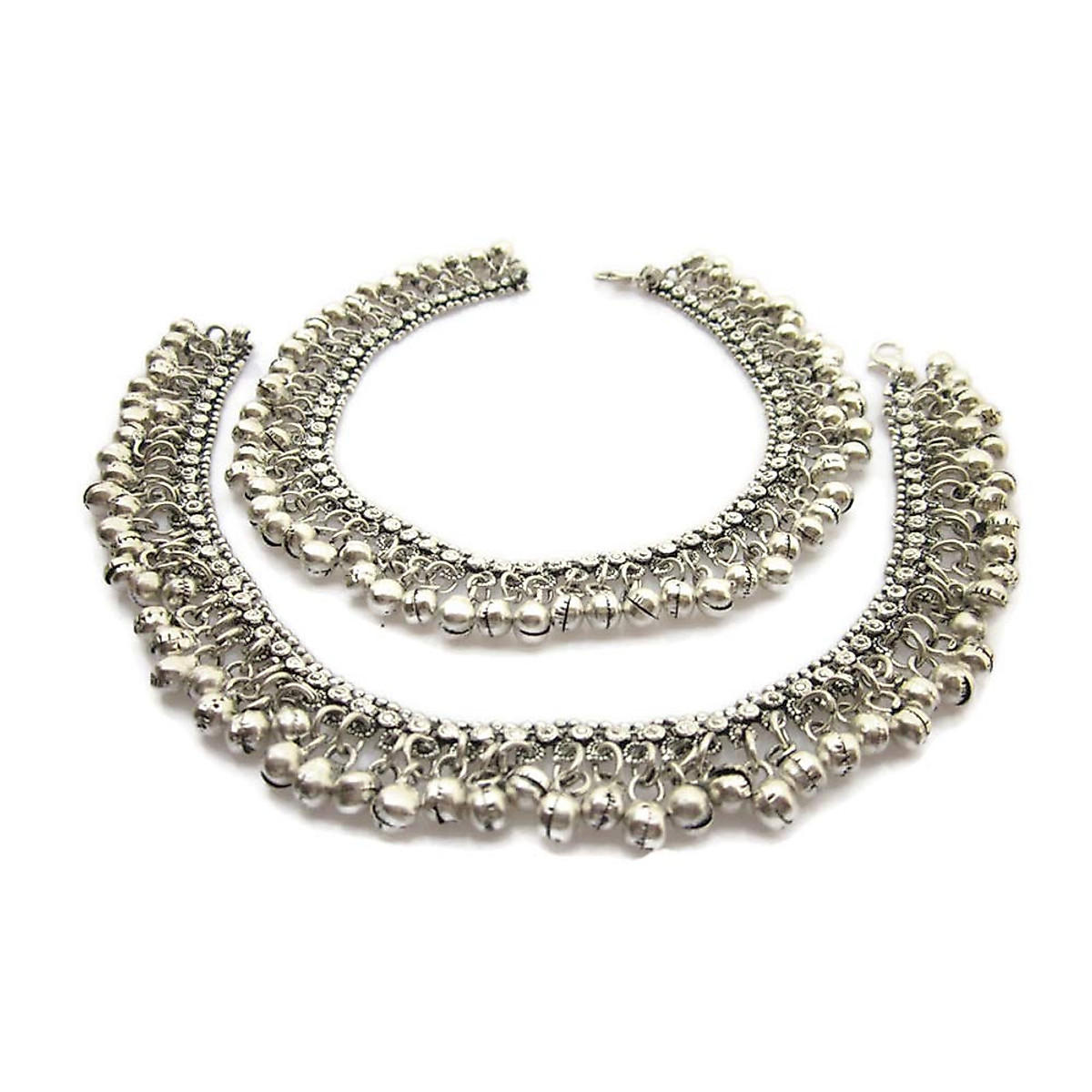 Womens Fashion Anklets Pair | Ankle Bracelet Barefoot Sandals Feet Jewelry | Festival Bohemian Vintage Retro Tribal Gypsy Hippy Bollywood Boho Chic Style | Jingle Bell Charm Handcrafted Indian Payal