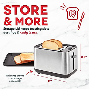 Dash SmartStore™ 2-Slice Wide-Slot Stainless Steel Toaster with Storage Lid - for Bagels, Specialty Breads & other Baked Goods, Black