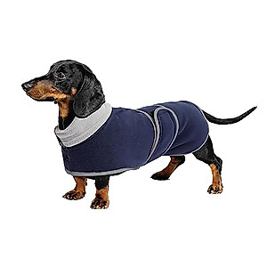 Geyecete Dog Jacket, Dog Coat Perfect for Dachshunds,Dog Winter Coat with Padded Fleece Lining and high Collar, Dog Snowsuit with Adjustable Bands Sizes-Navy-XS
