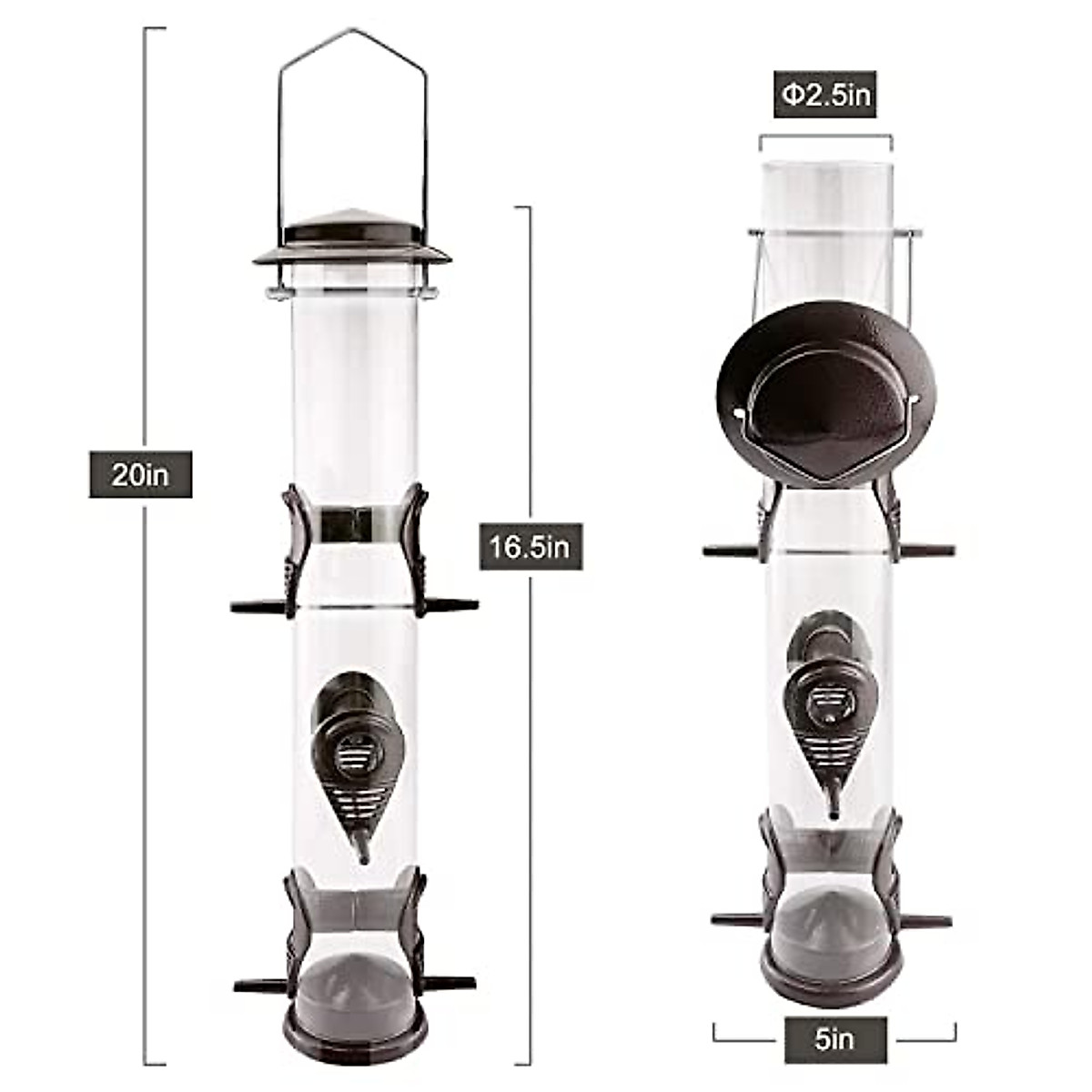 MIXXIDEA Metal Tube Bird Feeders for Outdoors Hanging Bird Feeders for Outside Wild Birds Feeder 6 Ports Hanging Bird Feeder Attract Birds in Your Lawn, Garden, Balcony – Coffee - 1 Pack