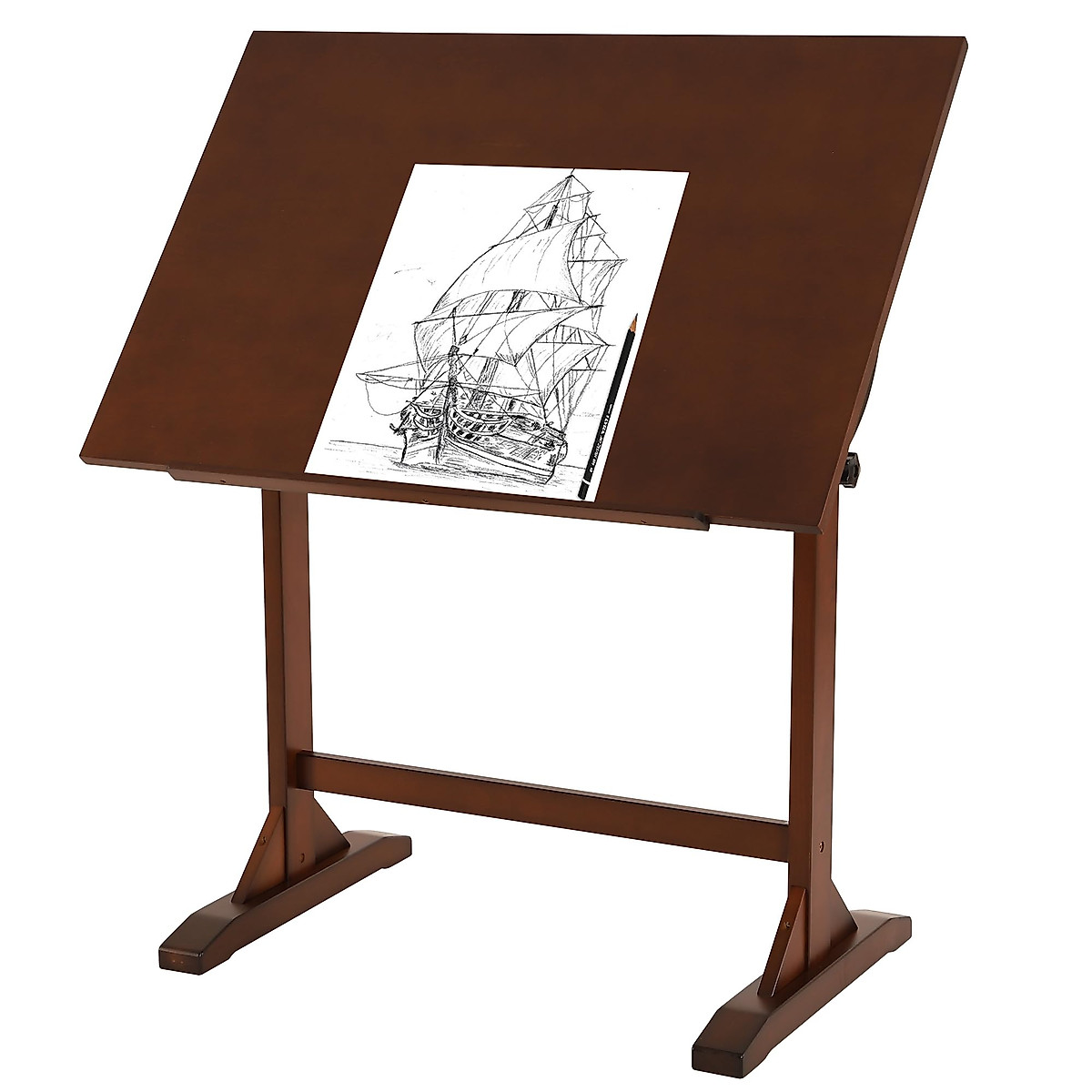 VISWIN 24'' x 35" Artist Drafting Table, Adjustable Angle, 34" Height Solid Pine Wood Drawing Table, Art Table for Adults, Tilts Flat, Art Craft Table for Drawing, Drafting, Writing, Reading