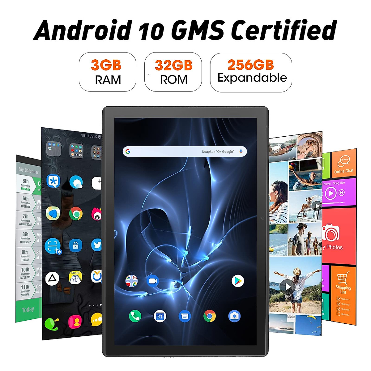 CWOWDEFU 10 Inch Tablet with Case,Android 11.0 Tablets (GMS Certified),3GB RAM 32GB ROM,6000mAh,AX WiFi 6 Tablet with 5MP+8MP Dual Camera,Quad-Core Processor and Dual Box Speakers (Black)