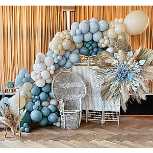 Dusty Blue Balloon Garland - Double Stuffed Blue Sand White Balloon Arch Different Size for Baby Shower Bridal Shower Birthday Wedding Boho Graduation Party Decoration