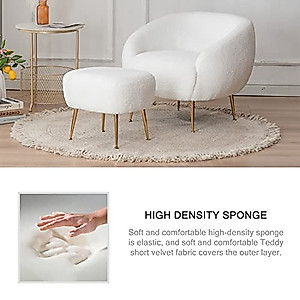 Kiztir Sherpa Accent Chair, White Accent Chair with Ottoman/Gold Legs, Modern Accent Chair for Living Room, Bedroom or Reception Room