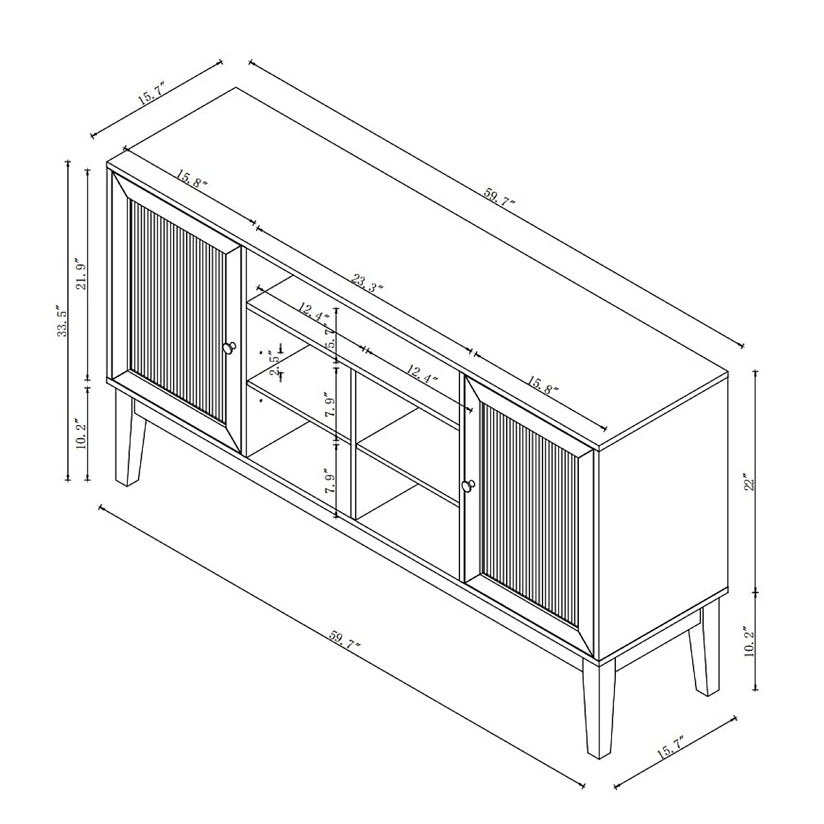 Mixcept Wood 60” Sideboard Buffet Table Storage Cabinet Console Table with 2 Doors and Adjustable Shelves, Cupboard Kitchen Sideboard for Kitchen Dining Room, Espresso