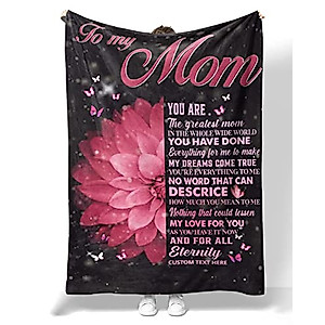Personalized Fleece Throw Blanket To My Mom, Pink Flower And Butterfly Blanket, Gift For Greatest Mother From Son Daughter On Birthday Mothers Day, Loving Quote Gift For Your Woman, Customized Blanket