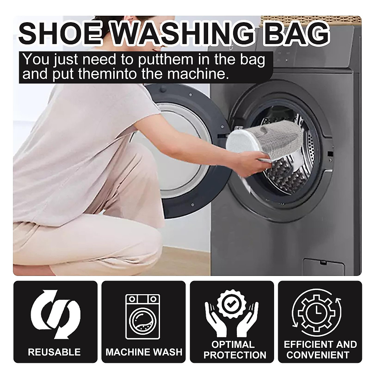 MEILANHUI 2Pcs Shoe Washing Machine Bag, 360° Wrap-Around Cleaning Laundry Shoe Bag for Washer and Dryer Reusable and Durable Zipper Shoe Washing Bag for All Shoe Types and Sizes (Grey)