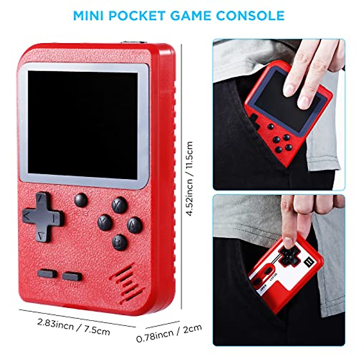 Handheld Game Console, Kyadeys Portable Retro Game Console with 500 Classical FC Games,3.0-Inches Display,Built-in 1020mAh Rechargeable Battery Support for Connecting TV and Two Players (Red)