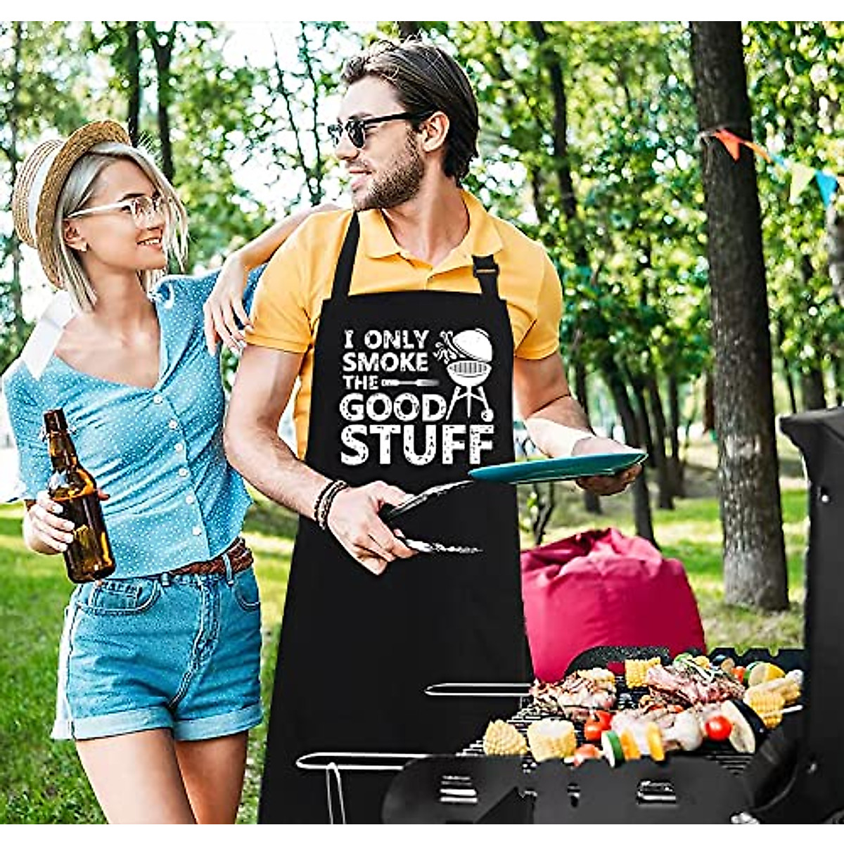 Kaidouma Funny Grilling Aprons for Men - I Only Smoke the Good Stuff - Men’s Funny Cooking Chef Grill BBQ Aprons with 2 Pockets - Funny Birthday Father's Day Christmas Gifts for Dad, Husband, Him