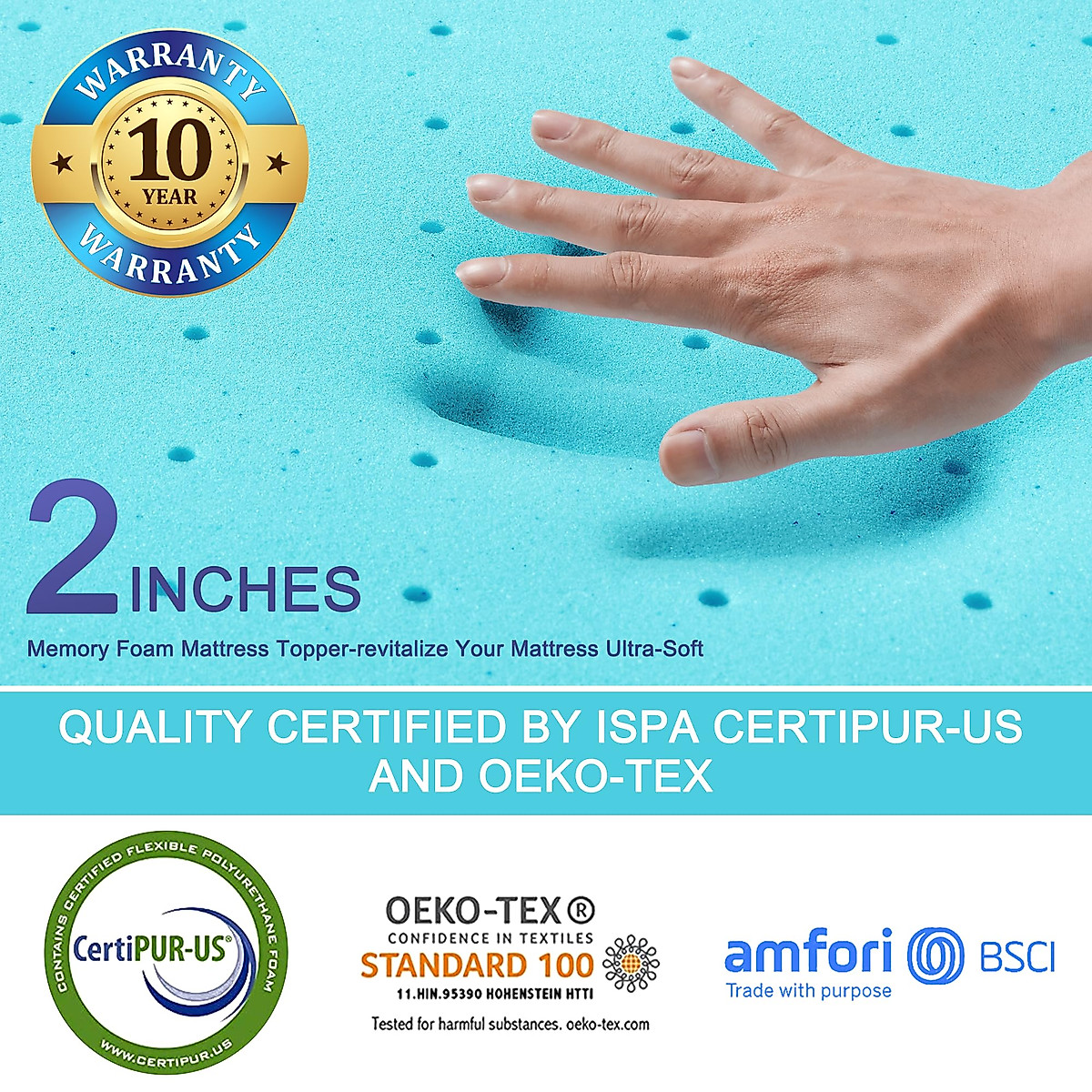 Bedluxury Dual Layer 3 Inch Memory Foam Mattress Topper Queen Size，2 Inch Gel Memory Foam and 1 Inch Cooling Pillow Top Mattress Pad Cover for Back Pain，Comfort Support & Pressure Relief