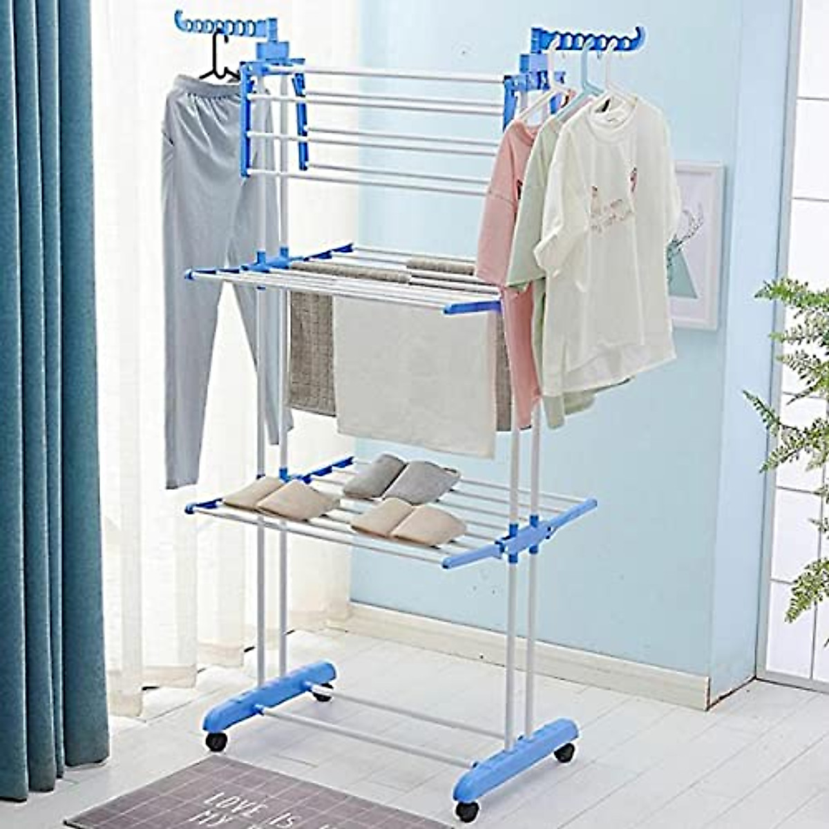 Large Clothes Drying Rack,Oversized 4-Tier(66.14&quot; High) Foldable Stainless Steel Drying Rack Clothing,Clothes Drying Rack Outdoor for Drying Clothes, Bed Covers, Shoes, Sofa Covers (Grey)