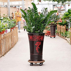 2Pcs Plant Caddy,Planter Pot Mover, Plant Pot Pallet Dolly Caster with Universal Wheels, Round Movable Planter Dolly Trolley Tray Pallet Outdoor Indoor Tree Flower Stand Planter (11.8 inch+2pcs+brown)