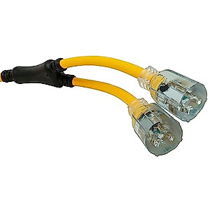 Coleman Cable 01934 3-Feet Generator Power Cord Adapter, 10/4 Splitter Y Adapter, L14-30P to (2) 10/3 Lighted 5-20R