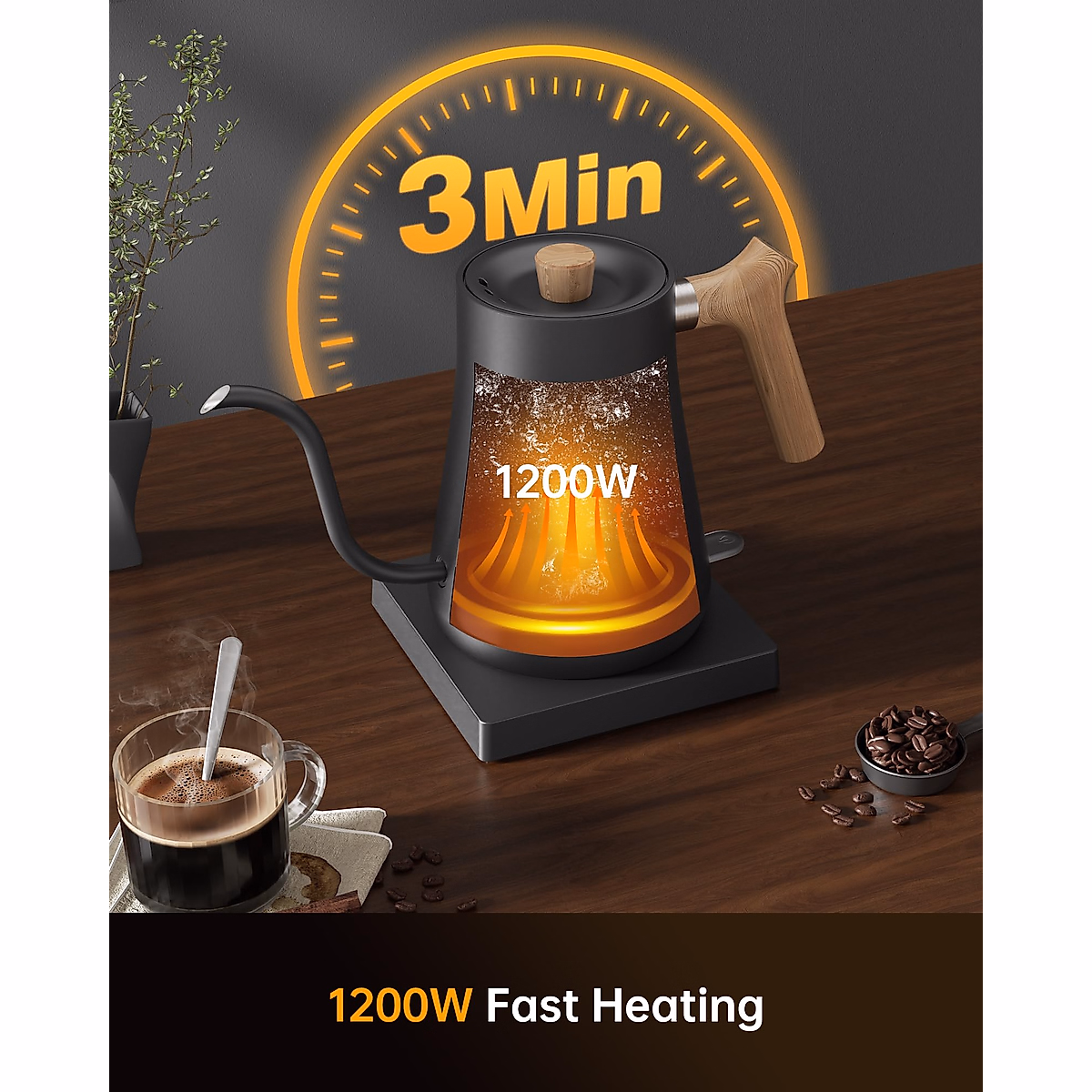 Fabuletta Gooseneck Electric Water Kettle, 3 Minutes Quick Heating, 1200W Pour Over Kettle for Coffee & Tea, Precise Water Flow Control Hot Water Boiler, 100% Stainless Steel Water Boiler