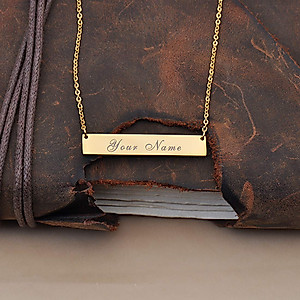HUAN XUN Gold Engraved Bar Necklace Personalized Torin Name Necklace Custom Date Coordinates