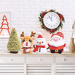 8 Pcs Christmas Plush Toy Set with Carrier Purse Bag -Snowman Santa Elk Christmas Tree Stuffed Animal Dolls Gifts for Kids,Two Plushie Flower and One Santa Hats for Complete Playset