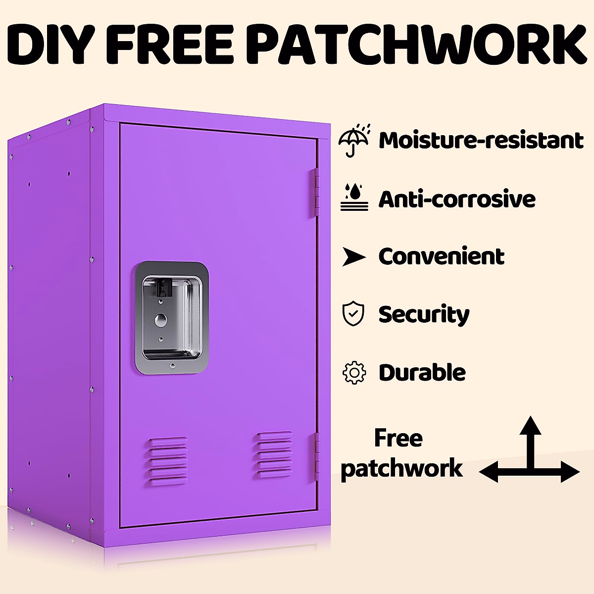 BUTISOW Metal Locker, Lockers, Lockable Storage Cabinet with Locker Shelf, 24" H Small Locking Cabinet for Kids, Lockable Storage Cabinet, Locker Organizer for Home, Bedroom, School, Office (Purple)