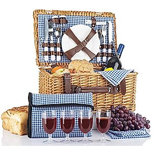 Picnic Basket for 4 Person | Picnic Set | Folding Picnic Blanket | Picnic Table Set | Picnic Plates | Picnic Supplies | Summer Picnic Kit | Picnic Utensils | Picnic Hamper Cutlery Set Flatware Set