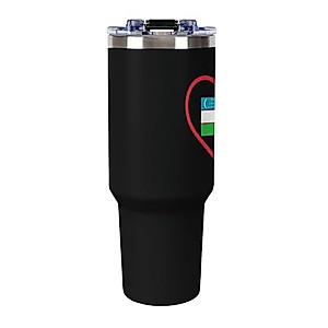 I Love Uzbekistan Red Heart 40oz Water Bottle Double Wall Insulated Tumbler with Handle Leakproof Travel Mug White-style