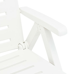 vidaXL Weather-Resistant Folding Sun Lounger, Plastic Outdoor Lounger, White, Suitable for Patio/Garden, with Adjustable Backrest & No Assembly Required