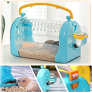 Hamster Cage Travel Carrier Portable Cage with Water Bottle Outgoing Cage and Adjustable Strap Pet Cage for Small Pet Hedgehog Sugar Glider Squirrel Mice.