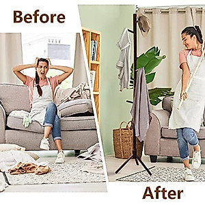 Z&L HOUSE Coat Rack Freestanding, Pure Natural Solid Wooden Coat Tree, 8 Hooks And Adjustable Height Floor Hanger, Used In The Bedroom Living Room Office To Hang Clothes, Hats, Bags