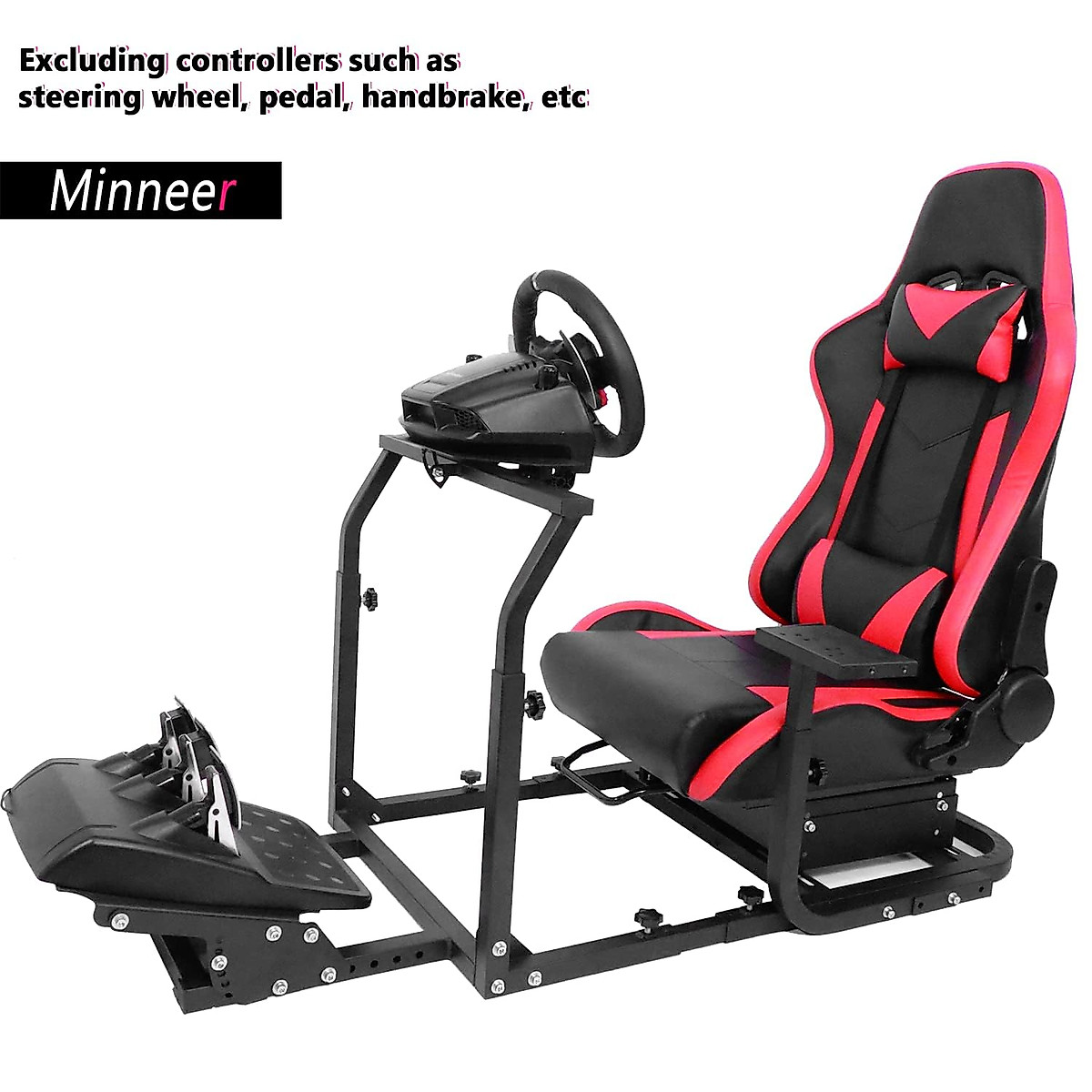 Minneer Racing Simulator Cockpit with Racing Seat V2 Support Game Support Stand Up Simulation Driving Bracket for Logitech G29,G27,G25, G923 Racing Steering Wheel Stand Without Wheel and Pedals (RED)