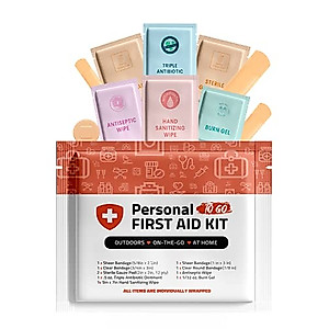 Personal First Aid Kit- 10 Pack | Clean, Treat, Protect Minor Cuts, Scrapes and Burns | Perfect for Home, Office, Car, School, Business, Camping | Individually Wrapped First Aid Products (Orange)