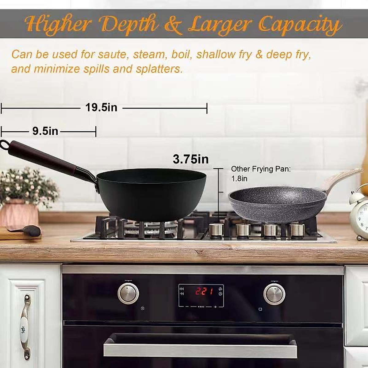 ANEDER Frying Pan with Lid Skillet Nonstick 10 inch Carbon Steel Wok Pan Woks and Stir Fry Pans for Electric,Induction and Gas Stoves