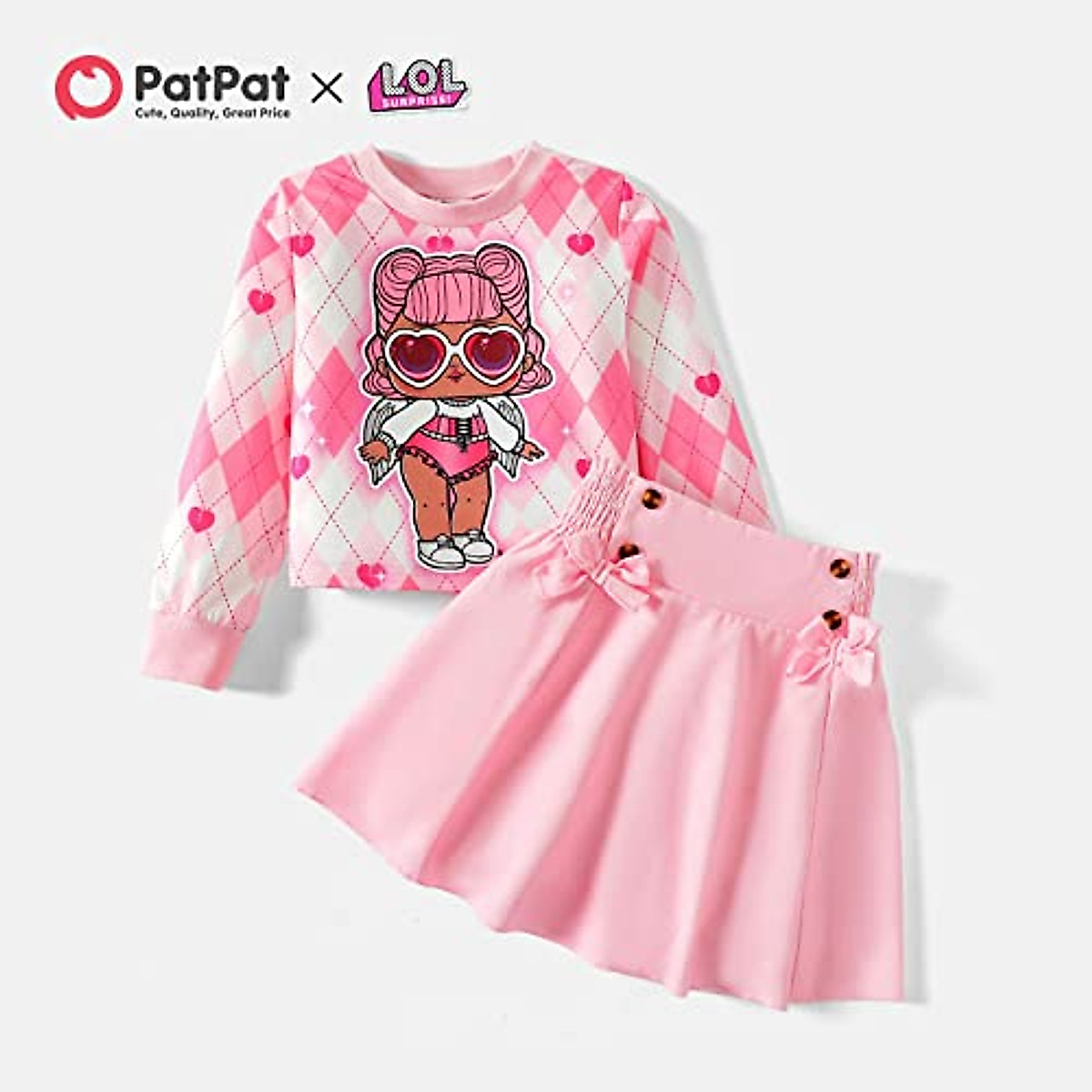 L.O.L. Surprise! Girl Skirt Set Long Sleeve Letter Print Sweatshirt Plaid/Pink Smocked Skirt Set 2PCS Clothes Set Outfit Pink 7-8 Years