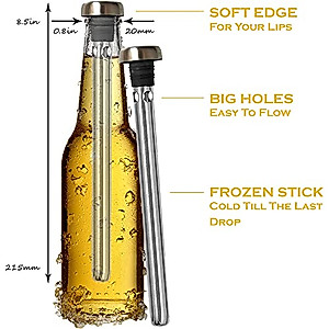 Best Beer Chiller Sticks for Bottles and Cap Opener 2 Pack - Beer Gifts for Men - Top Saint Patrick's Day Idea for Dad Husband Beer Lovers Accessories - Unique Practical Gift for Beer Lovers