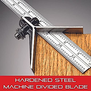 Starrett Combination Set with Square, Center and Non-Reversible Protractor Head and Blade - 12" Blade Length, Hardened Steel, 4R Graduation Type - 9-12-4R