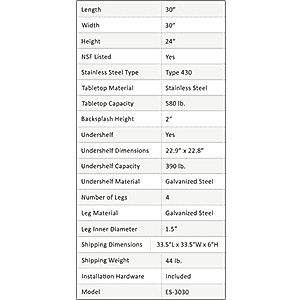 AmGood Stainless Steel Equipment Stand - Heavy Duty, Commercial Grade, with Undershelf, NSF Certified (30" Width x 30" Length)