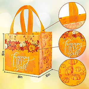 AnyDesign Fall Non-Woven Tote Bags Waterproof Pumpkin Turkey Gnome Party Bags with Handles Reusable Gift Bag Grocery Goodie Shopping Bag Treat Favor Bag for Autumn Thanksgiving Party Supplies, 8 Pack