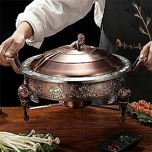 Retro Round Chafing Dish, Stainless Steel Buffet Server Warming Tray with Fuel Holders and Lid, for Birthday Party Wedding Celebration
