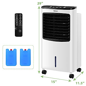 COSTWAY Portable Evaporative Air Cooler for Room, Air Cooler for Cooling and Sleep with Remote Control, 7.5-Hour Timer, 2 Ice Boxes, Quiet Evaporative Cooler for Bedroom Indoor Use Home Office Dorms