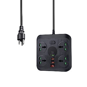 Universal Power Strip with USB C, XYZCREAT 3000w Surge Protector with 4 Outlets 3 USB Ports 20W PD Port, Portable Power Strip 110v-250v 6.6ft Extension Cord for Home Office and Travel Black