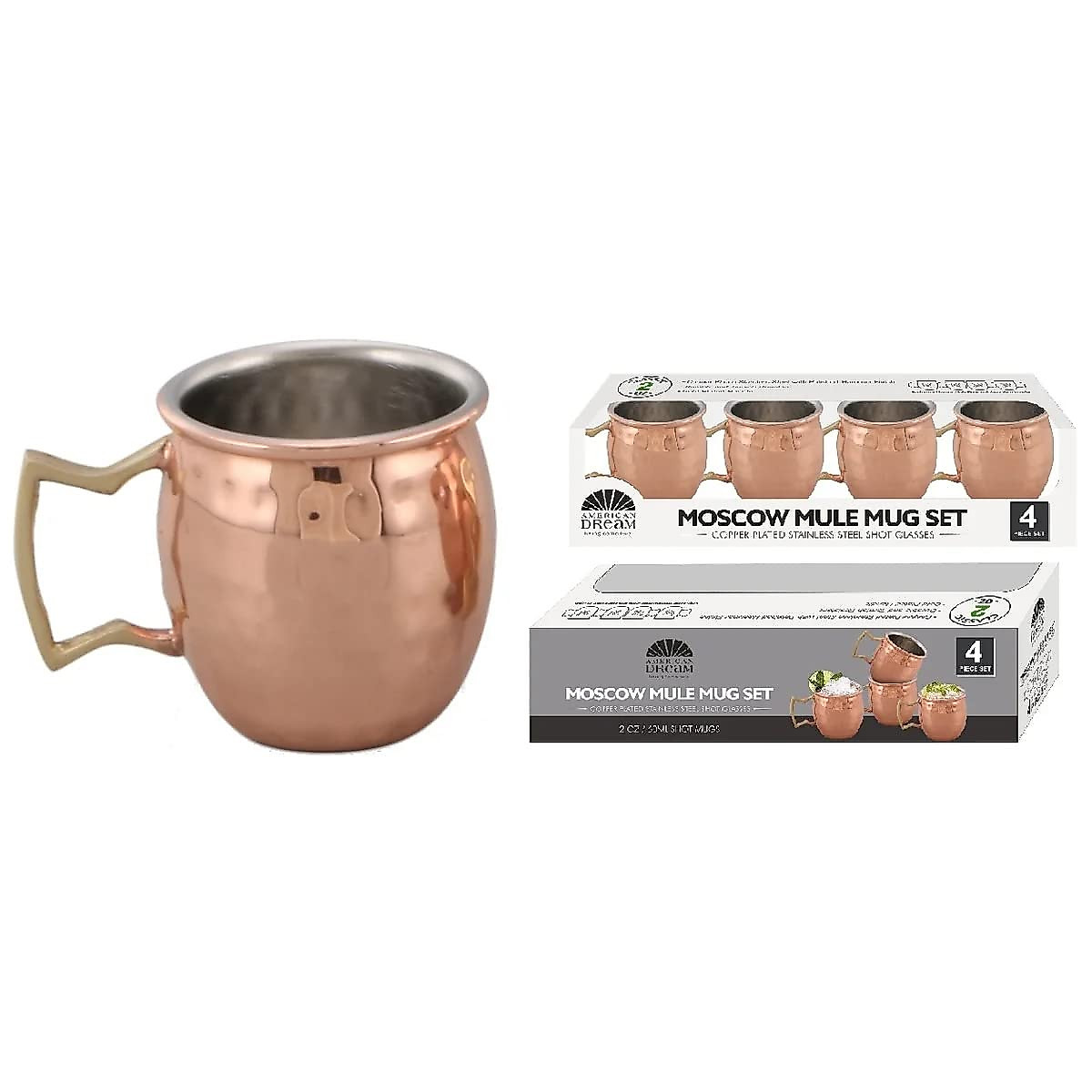 J&V TEXTILES Moscow Mule Copper Mugs - Gift Set of 4, 100% Solid Handcrafted Copper Cups - 2 Ounce Food Safe Hammered Mug For Mules