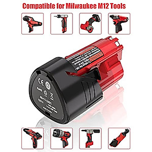 JYJZPB 2 Pack 3000mAh 12V Lithium Battery Replace for Milwaukee 12V Battery, Compatible for Milwaukee M12 Battery 12 Volt Cordless Tools 48-11-2401 48-11-2412 48-11-2411 48-11-2420 48-11-2440