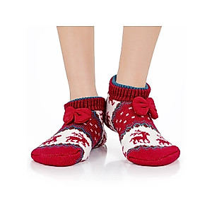 Century Star Women Slipper Socks Soft Cozy Animal Christmas Socks Anti-Slip Fuzzy Slipper Warm Winter Floor Socks 1 Pack Red Elk One Size