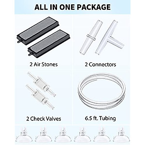 Uniclife Adjustable 64 GPH Air Pump 2 Outlets with Superior Fine Bubbles Air Stone Bar Accessories for Aquarium Fish Tank