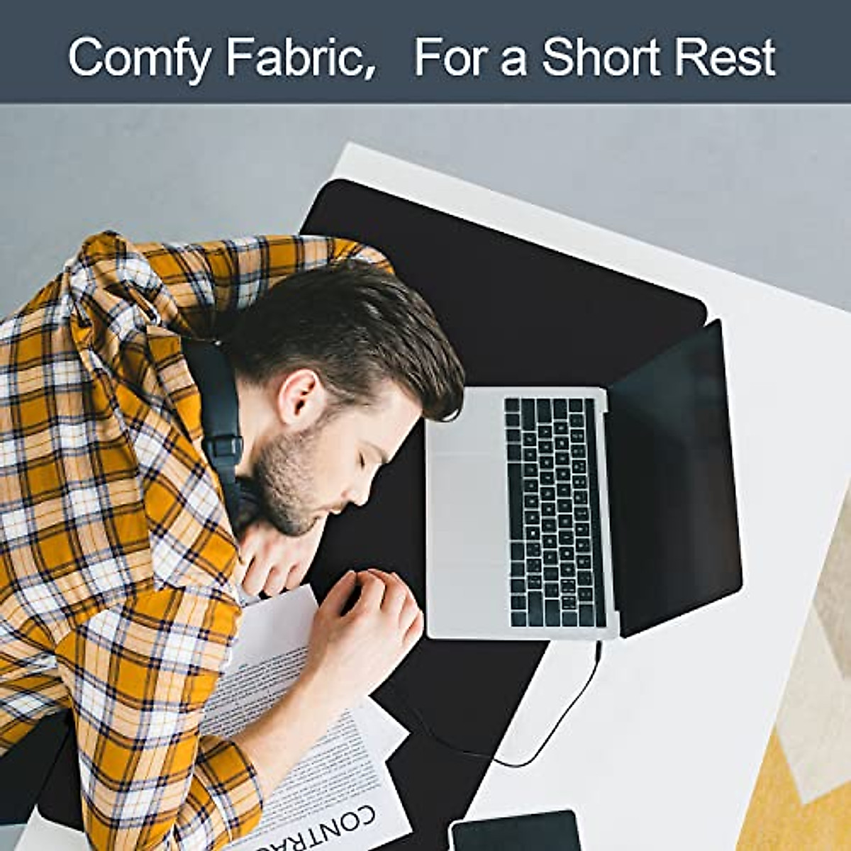 LOHOME Desk Pads Artificial Leather Laptop Mat with Fixation Lip, Perfect Desk Mate for Office and Home, Rectangular, Large, Black