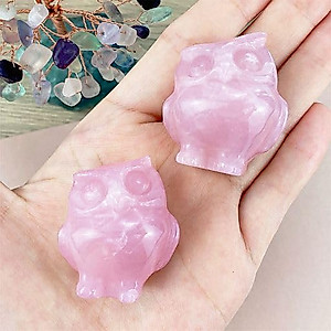 YATOJUZI Owl Decor Rose Quartz Natural Healing Crystals Stones Pink Cute Decors Owls Statues Figurines Sculpture Hand-Carved Gemstones Energy Reiki Home Room Office Desk Decoration Gifts for Women Men