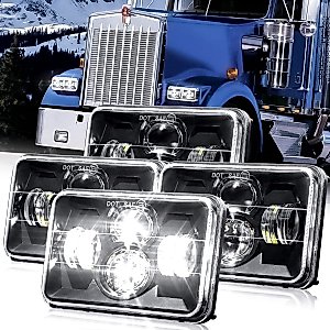 BLIAUTO DOT Approved 4x6 LED Headlights 4PCS 65W Hi/Low Sealed Beam H6545 Rectangular Projector Headlamp Replace H4651 H4652 H4656 H4666 for Kenworth T600 T800 W900 Peterbilt 378 379 Truck