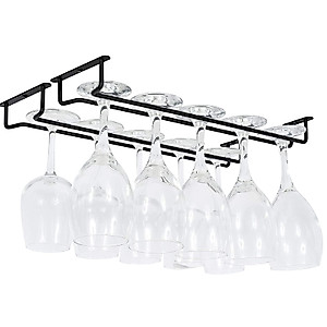 SARYRLIN Wine Glass Holder Rack 15.7 Inch 2 PCS,Wall Mount Hanging Iron Stemware Rack Under Cabinet Organization and Storage ,Wine Glass Hanging Rack for Cabinet Kitchen or Bar (Black)