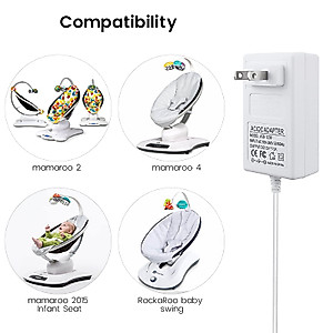 YEAOI 10 ft Power Cord for 4moms mamaRoo 4, 12V 3A Charger for RockaRoo Baby Swing, AC Adapter, White