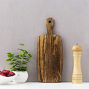 MyGift Rustic Brown Wood Cutting Board, Small Paddle Design Charcuterie Board with Vintage Brass Hanger Ring