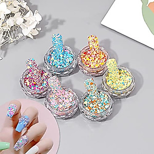 Dip Powe Top Base and Activator Decoration Art for Nails Body DIY Nail Manicure Irregular 6 Set Boxes Set Eyes Tips Sequins Glitter Face Nail Hair Craft Nail Powder Gel Nail Set