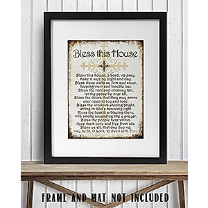 "Bless This House, O Lord, We Pray- Distressed Parchment Print- 8 x 10" Wall Art- Ready to Frame. Traditional Script Design-Home Décor- Kitchen Décor- Christian Gifts. Inspirational Prayer For All.